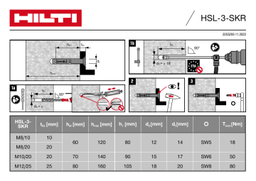 HILTI HSL-3-SKR Heavy Duty Wedge Anchor Instruction manual | Manualzz