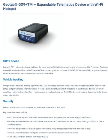 Geotab GO9 Telematics Device Instruction manual | Manualzz