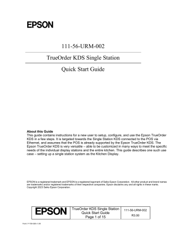 Epson IC-215P-AA2 TrueOrder KDS Single Station User Guide | Manualzz
