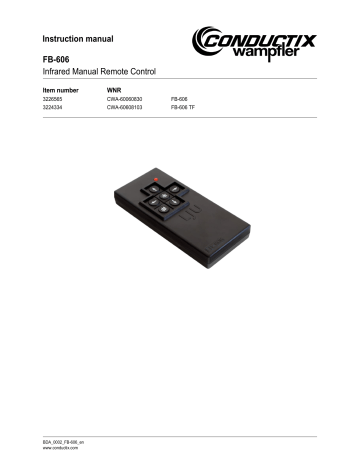 FB-606 Manual - Infrared Remote Control - Conductix Wampfler | Manualzz