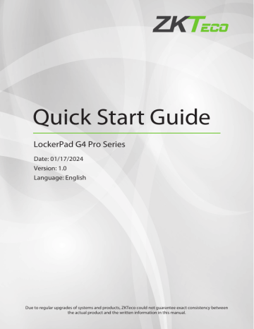 ZKTECO G4 Pro Series Locker Pad User Guide | Manualzz