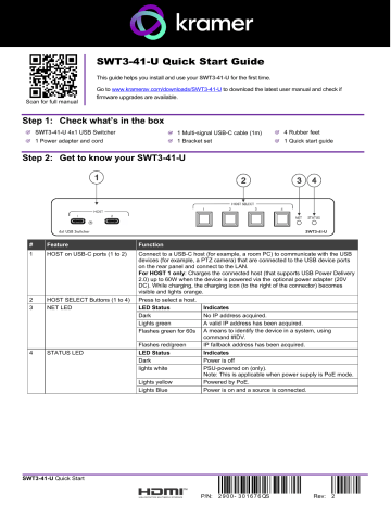 Kramer SWT3-41-U 4x1 USB Switcher Quick Start Guide | Manualzz