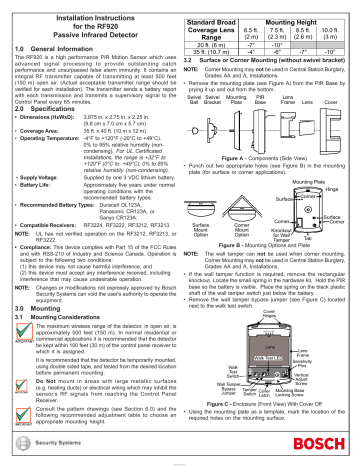 Bosch RF920 Passive Infrared Detector Instruction Manual | Manualzz