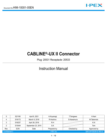 I-PEX CABLINE-UX II Connector Manual - Insertion, Withdrawal, and Cautions | Manualzz
