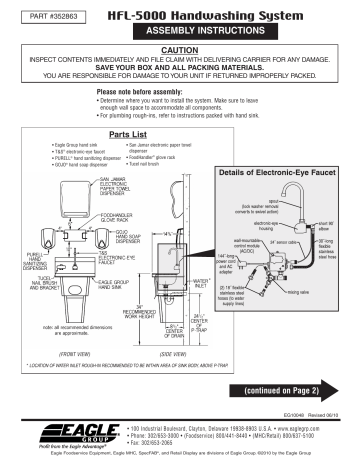 Eagle Group HFL-5000 Handwashing System Instructions | Manualzz