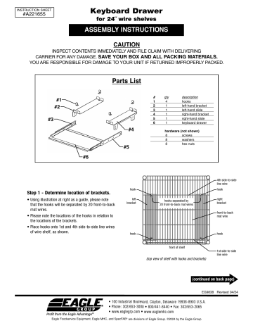 Eagle Group EG9838 Keyboard Drawer Instructions | Manualzz