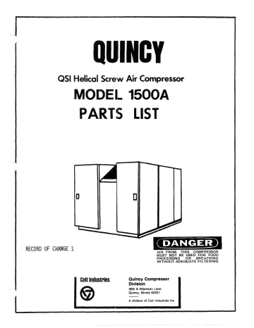 Quincy Compressor QSI 1500 Parts Manual | Manualzz
