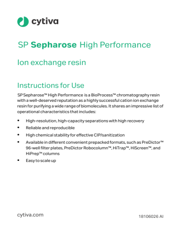 SP Sepharose High Performance Instructions for Use | Manualzz