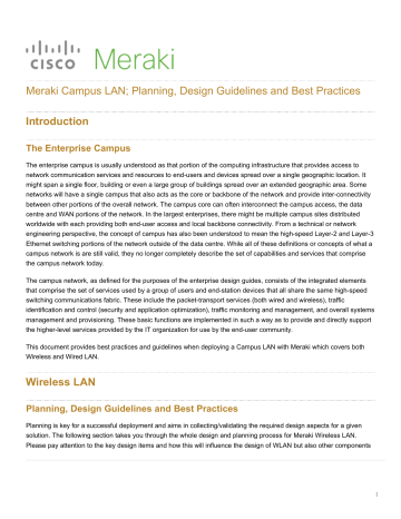 Meraki Campus LAN; Introduction Design Guide | Manualzz