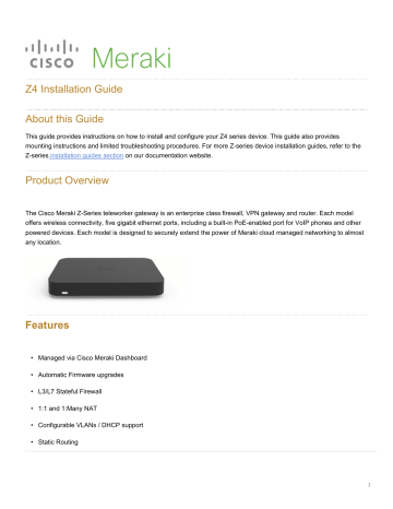 Meraki Z4 Installation Guide | Manualzz