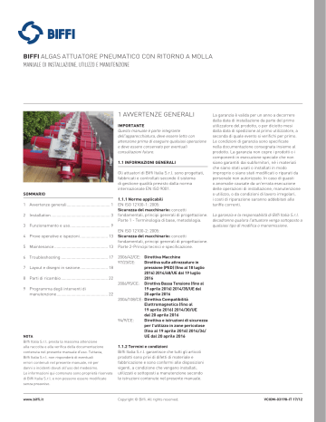 Biffi ALGAS Attuatore Pneumatico Manuale Utente | Manualzz