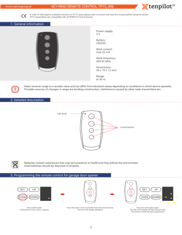 TENPILOT 4-channel TP15 key ring remote control Instruction | Manualzz
