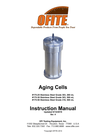 OFITE 175-50 Aging Cells Instruction Manual | Manualzz