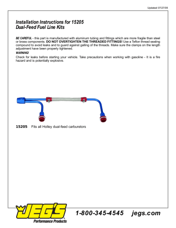 JEGS 15205 Dual-Feed Fuel Line Kit Installation Instructions | Manualzz