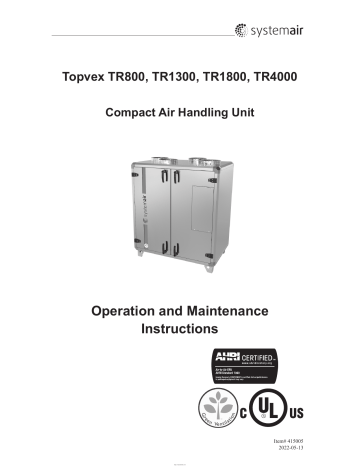 SystemAir TR800 Compact Air Handling Unit Instructions - Read Online ...