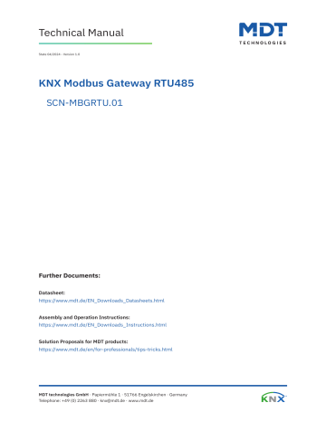 MDT KNX Modbus Gateway RTU485 Technical Manual | Manualzz