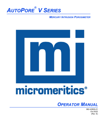 AutoPore V 9600 Operator Manual - Micromeritics | Manualzz