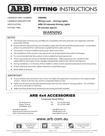 ARB 2-3500480 Wiring Loom Installation Instructions | Manualzz
