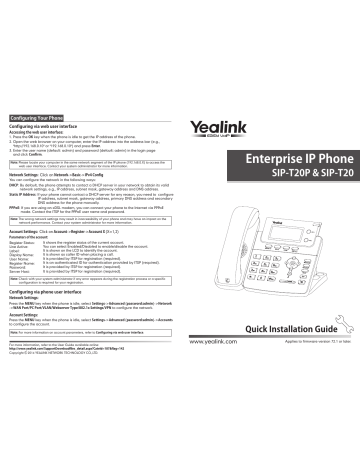 Yealink SIP-T20P Quick Installation Manual | Manualzz