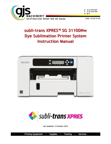 Subli-Trans Xpres SG 3110DNW Instruction Manual - Dye Sublimation ...