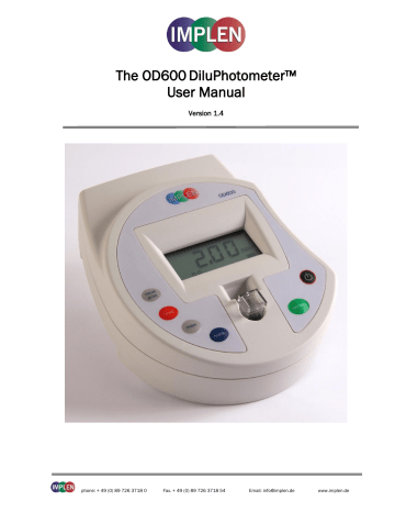 IMPLEN OD600 DiluPhotometer User Manual | Manualzz