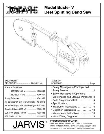 Jarvis Buster V Manual - Beef Splitting Band Saw | Manualzz