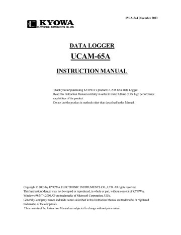 KYOWA UCAM-65A Data Logger Instruction Manual | Manualzz
