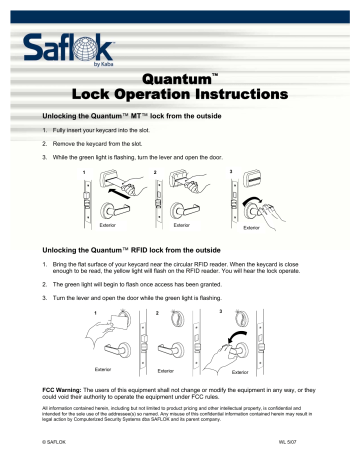 Saflok Quantum MT Operation Instructions - Read Online or Download ...