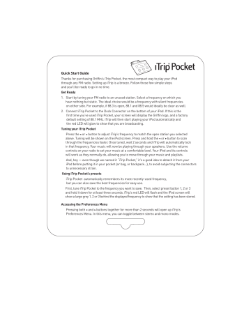 Griffin Technology iTrip Pocket Quick Start Manual | Manualzz