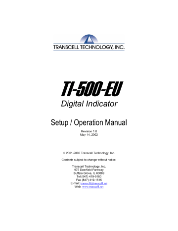 Transcell TI-500-EU Setup / Operation Manual | Manualzz