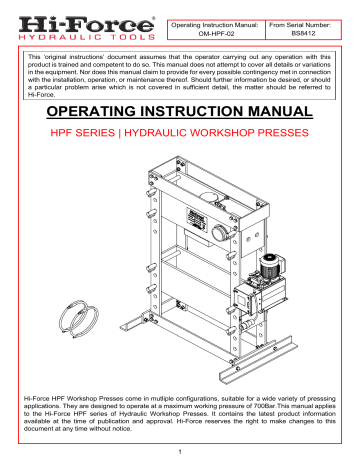 Hi-Force HPF Press Operating Manual | Manualzz