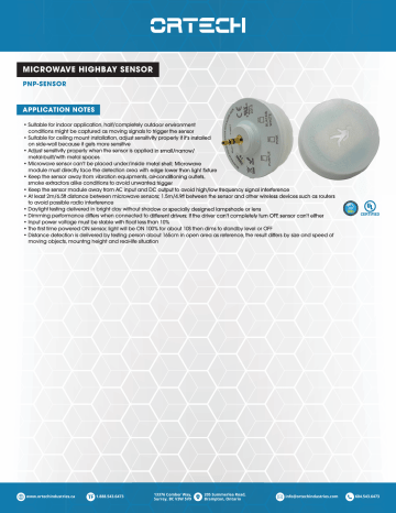 Ortech PNP-SENSOR Microwave Highbay Sensor Instructions | Manualzz