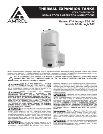 AMTROL ST-5 Thermal Expansion Tanks - Installation & Operation Instructions | Manualzz