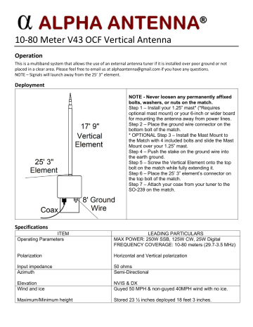 Alpha Antenna V43 Antenna Owner's Manual | Manualzz