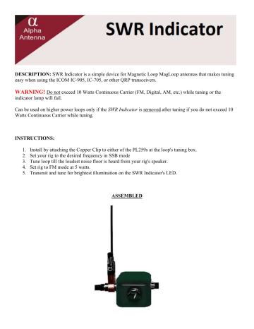 Alpha Antenna MagLoop SWR Indicator Manual | Manualzz