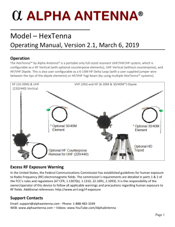 Alpha Antenna Hextenna Antenna User Guide - Portable Multi-Band Antenna | Manualzz