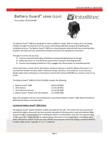 Intellitec Battery Guard 1000 Installation Guide | Manualzz