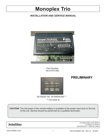 Intellitec Monoplex Trio Manual - 12V DC Switching Module for Specialty Vehicles | Manualzz
