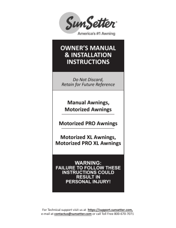 SunSetter Series Installation Instructions - PDF Manual Download | Manualzz
