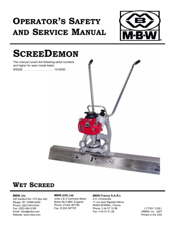 MBW WS500H ScreeDemon Power Concrete Screed Manual | Manualzz