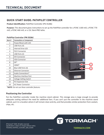 Tormach PATHPILOT CONTROLLER Quick Start Guide | Manualzz