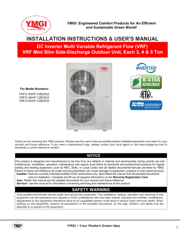 YMGI VRF ODU Mini User Manual - Installation & Operation Guide | Manualzz