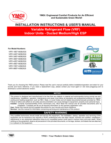 YMGI VRF IDU User Manual - Install & Operate Your Ducted ESP Unit ...