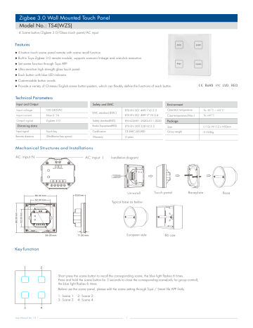 SKYDANCE TS4(WZS) User Manual - 4 Scenes Zigbee Touch Panel | Manualzz
