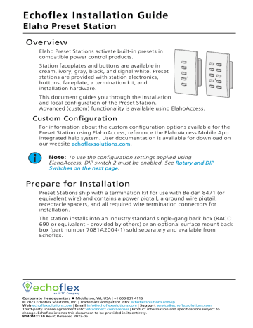 Echoflex Elaho Preset Stations Installation Guide - User Manual | Manualzz