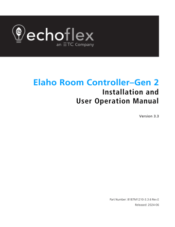 Elaho Room Controller-Gen2 Manual - Installation and User Guide | Manualzz
