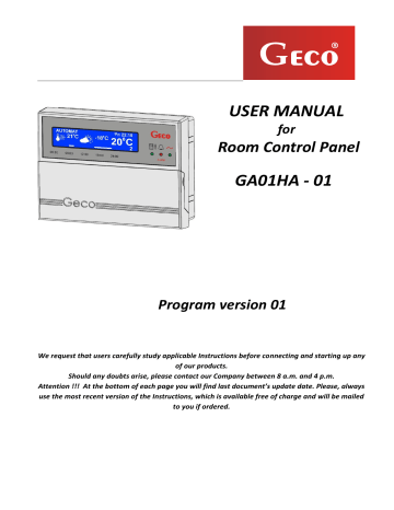 Geco GA01HA Room Control Panel Manual - Instructions & Features | Manualzz