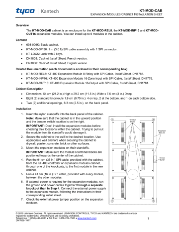 Kantech KT-MOD-CAB Expansion Modules Cabinet Manual - Download PDF ...