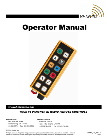 HETRONIC TG Operator Manual - Radio Remote Control System | Manualzz