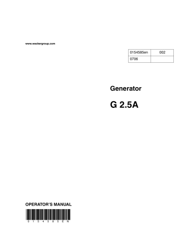 Wacker Neuson G2.5A Portable Generator Operator's Manual - Download PDF | Manualzz